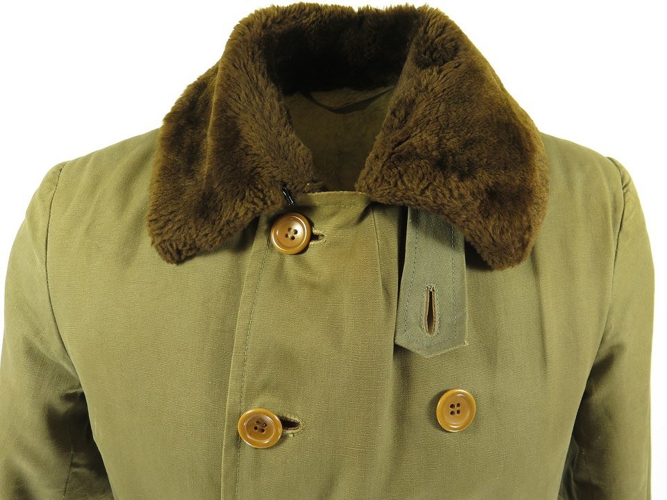 Vintage 40s Olympia Canvas Shearling Overcoat Coat Men M Swedish Double ...