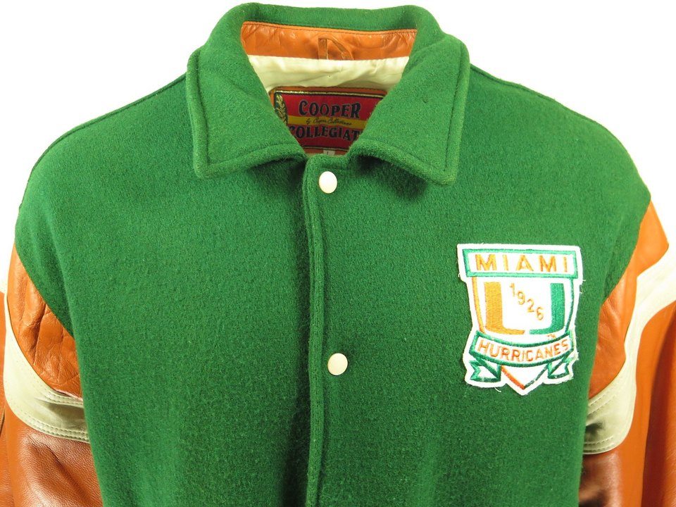 Vintage 90s Miami Hurricanes Jacket Mens L Cooper Collegiate Leather ...