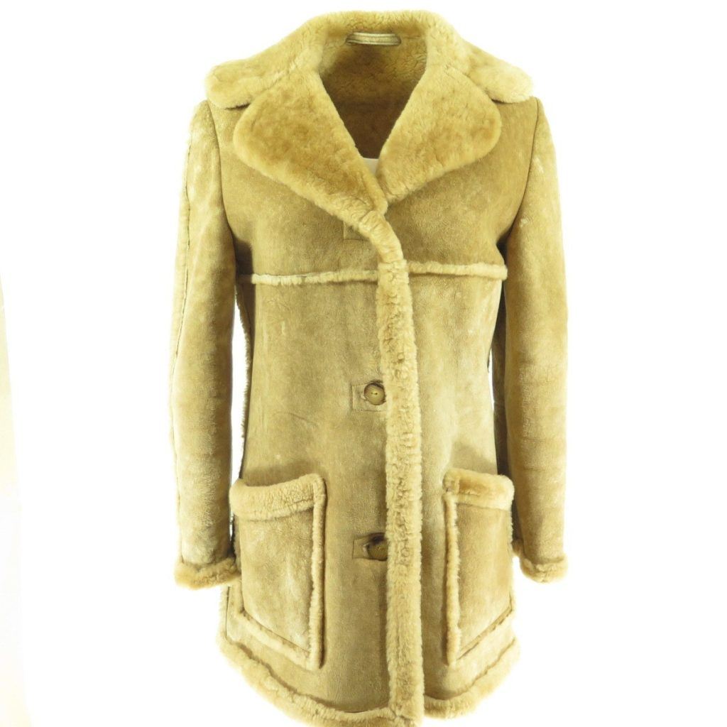 Vintage Sawyer of Napa Shearling Fur Coat Womens 12 Sheepskin Western D ...