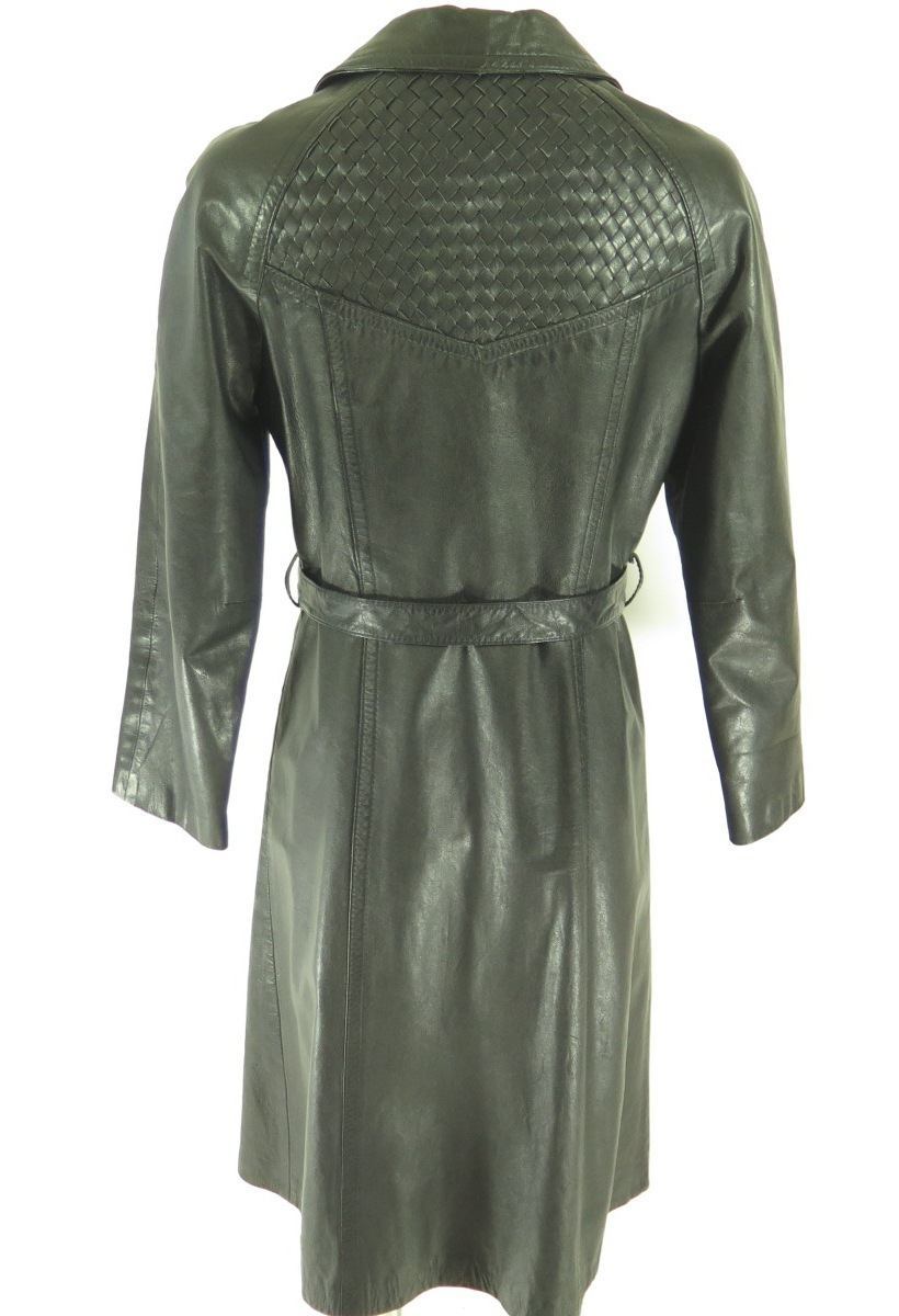 Vintage 70s Black Woven Leather Coat Overcoat Women 10 Medium Classic ...