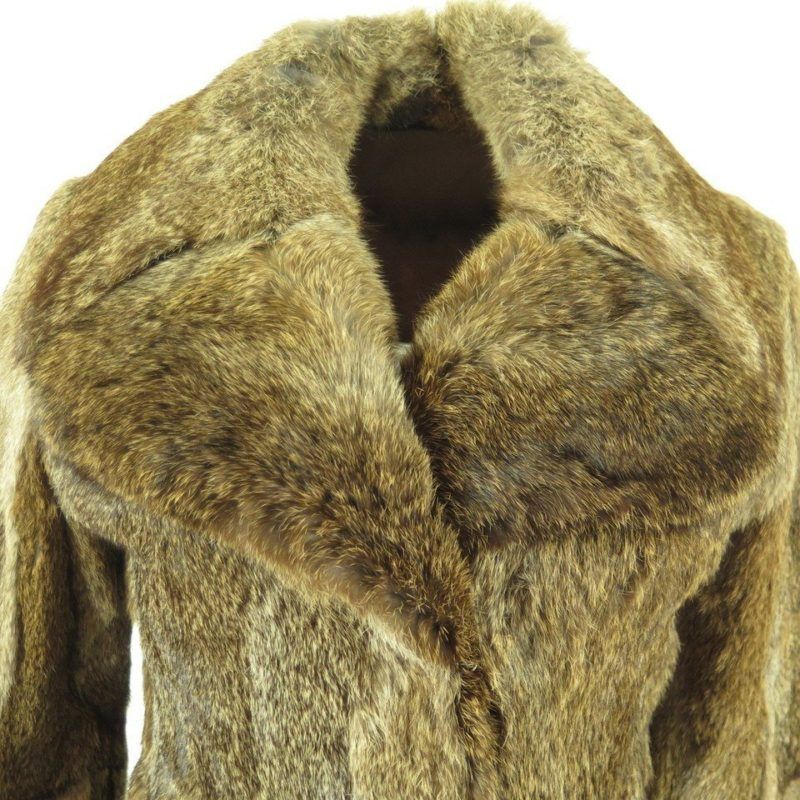 Vintage 70s Real Rabbit Fur Coat Womens Small Super Soft Wide Collar ...