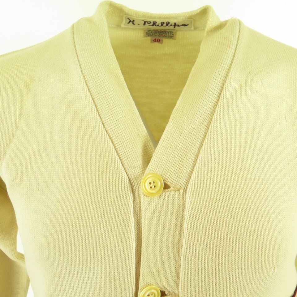 Vintage 50s Sand Knit Patches Varsity Letterman Cardigan Sweater Mens ...