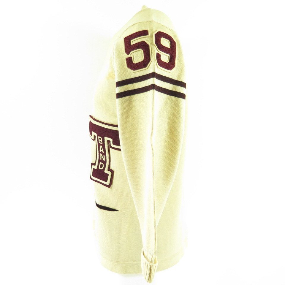 Vintage 50s Sand Knit Patches Varsity Letterman Cardigan Sweater Mens ...