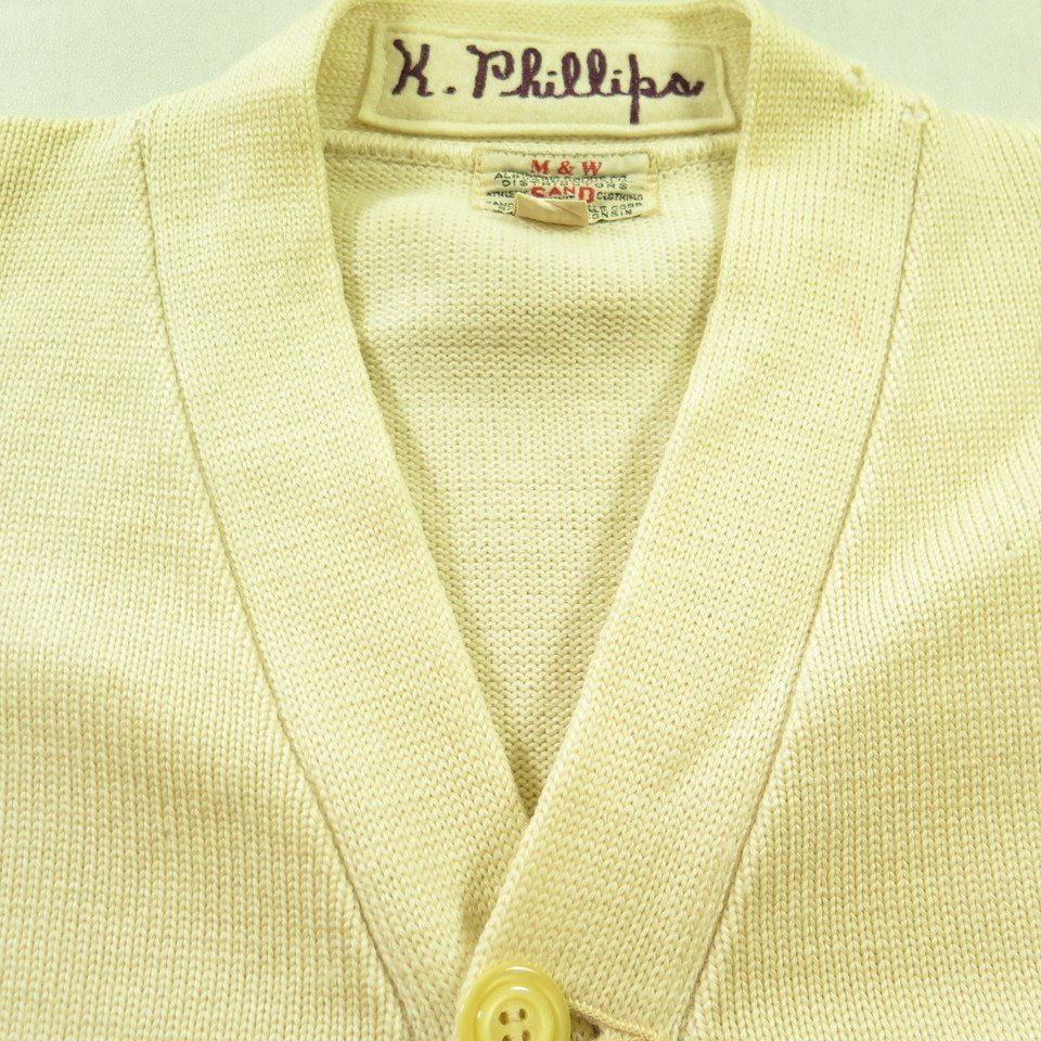 Vintage 50s Sand Knit Patches Varsity Letterman Cardigan Sweater Mens ...
