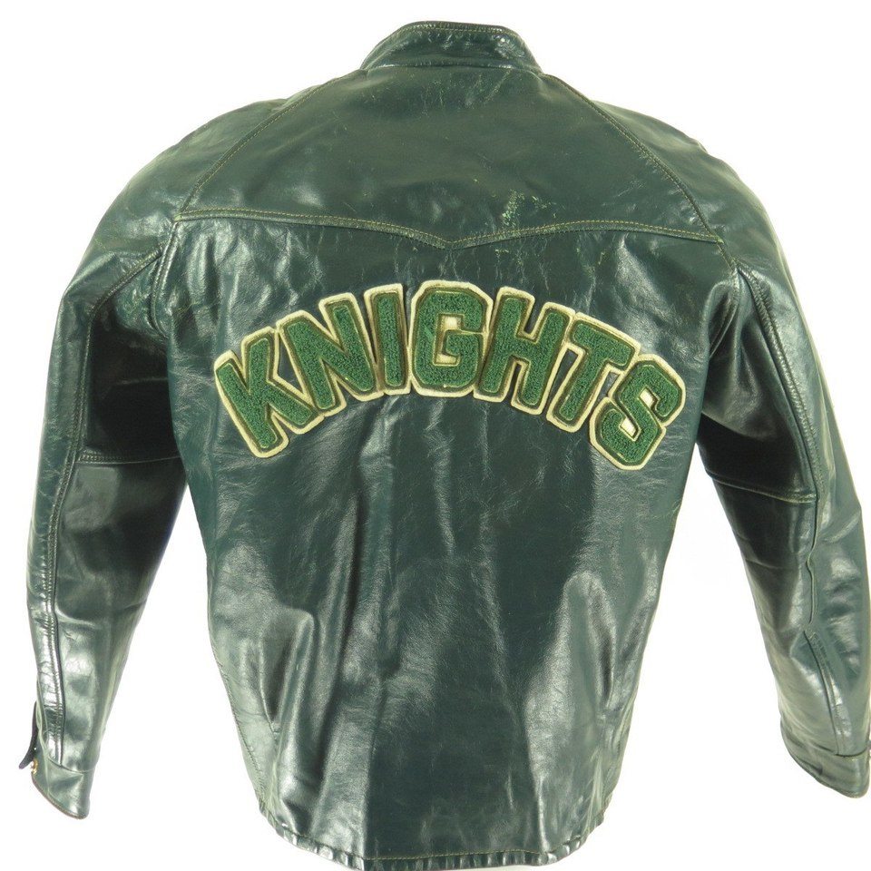 Vintage 70s Knights Varsity All Leather Jacket Mens 40 Patch Football ...