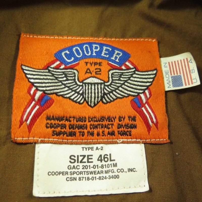 Vintage 80s Cooper Leather Type A-2 Jacket 46 Long Flight Goatskin ...