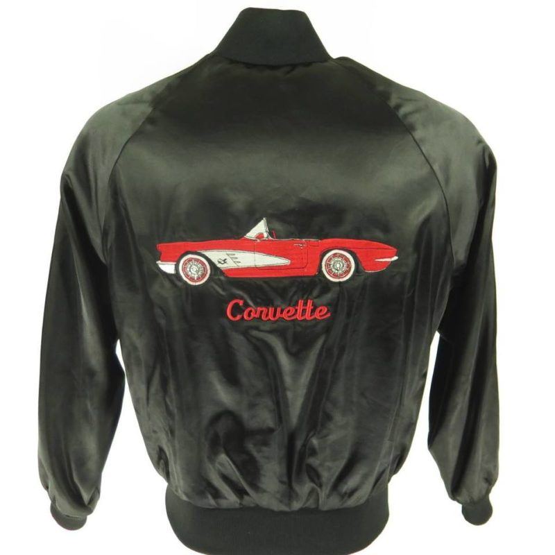 Vintage 60s Corvette Jacket Mens L Shiny Black Satin Embroidered USA ...