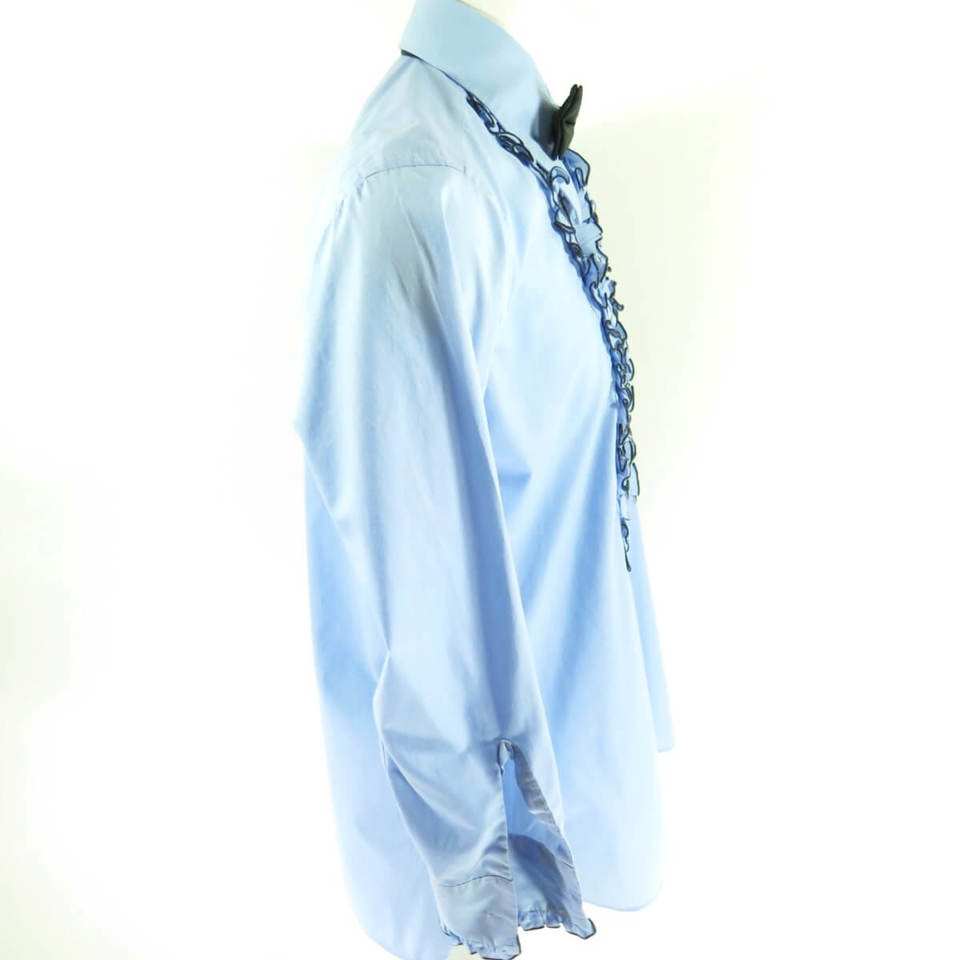 Vintage 70s Ruffle Tuxedo Shirt Mens L 16-34 After Six Formal Blue ...