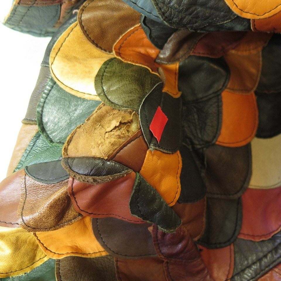 Vintage 60s Fish Scale Leather Jacket Womens 14 Patchwork Hippie | The ...