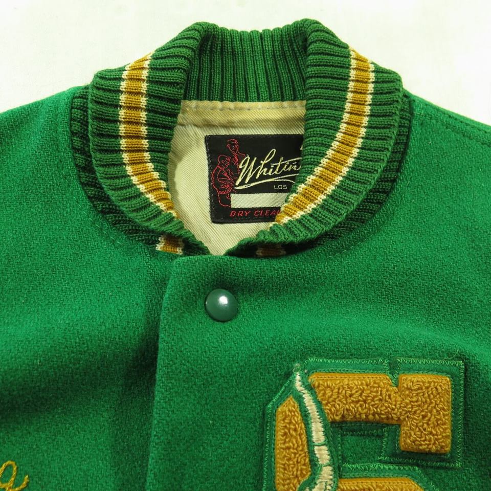 Vintage 70s Varsity Letterman Jacket Mens 42 Whiting Two Tone Chenille ...