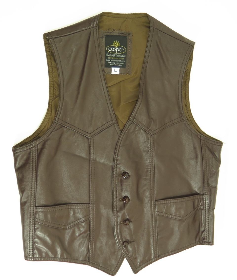 Vintage 60s Cooper Leather Vest Mens L Deadstock Brown USA Made | The ...