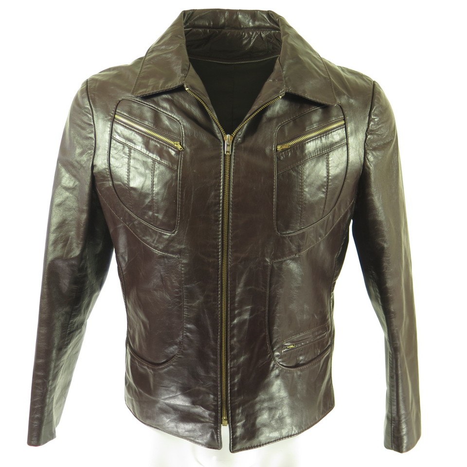 Vintage 60s Leather Jacket Mens 42 Deadstock Brown | The Clothing Vault