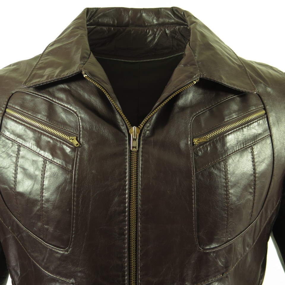 Vintage 60s Leather Jacket Mens 42 Deadstock Brown | The Clothing Vault