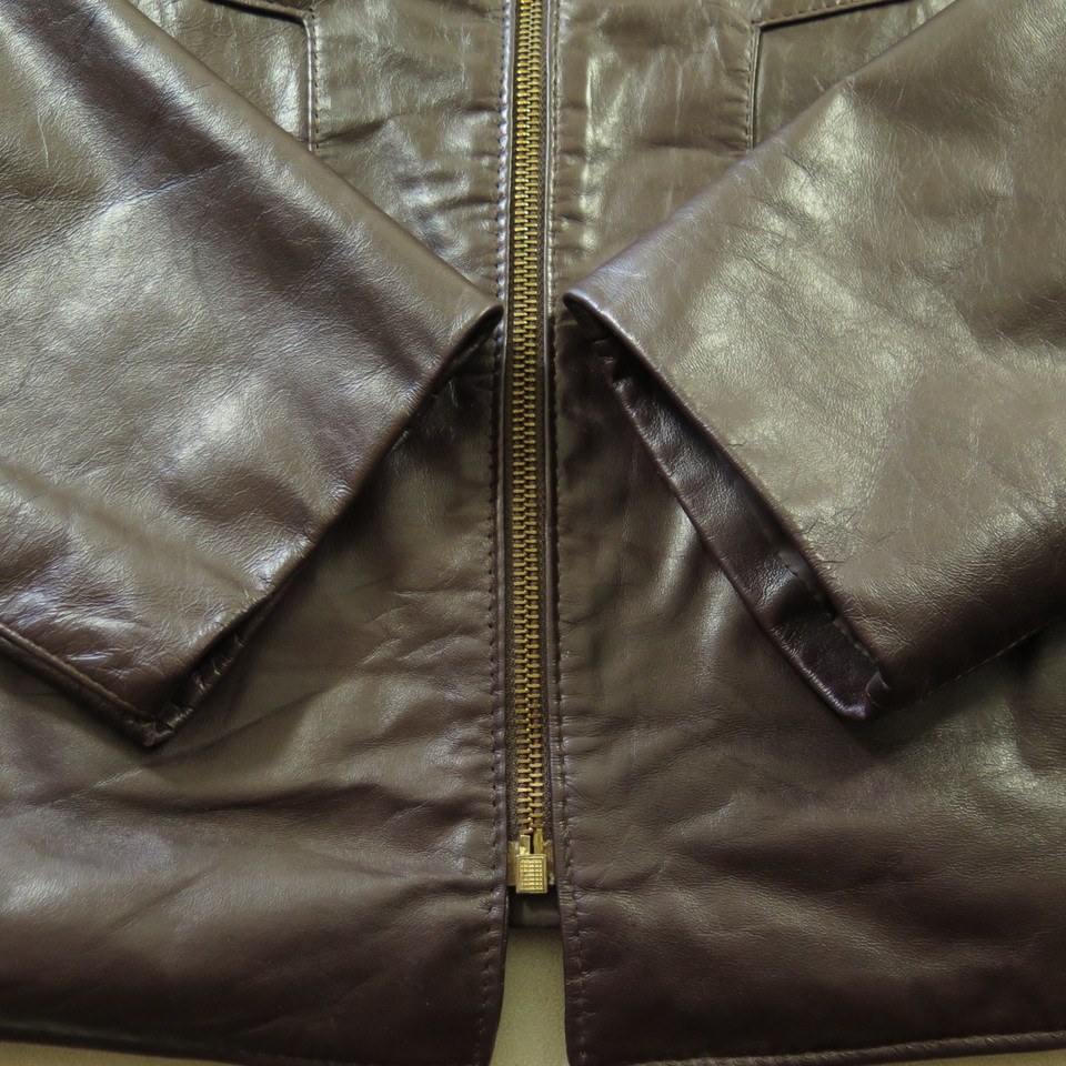Vintage 60s Leather Jacket Mens 42 Deadstock Brown | The Clothing Vault