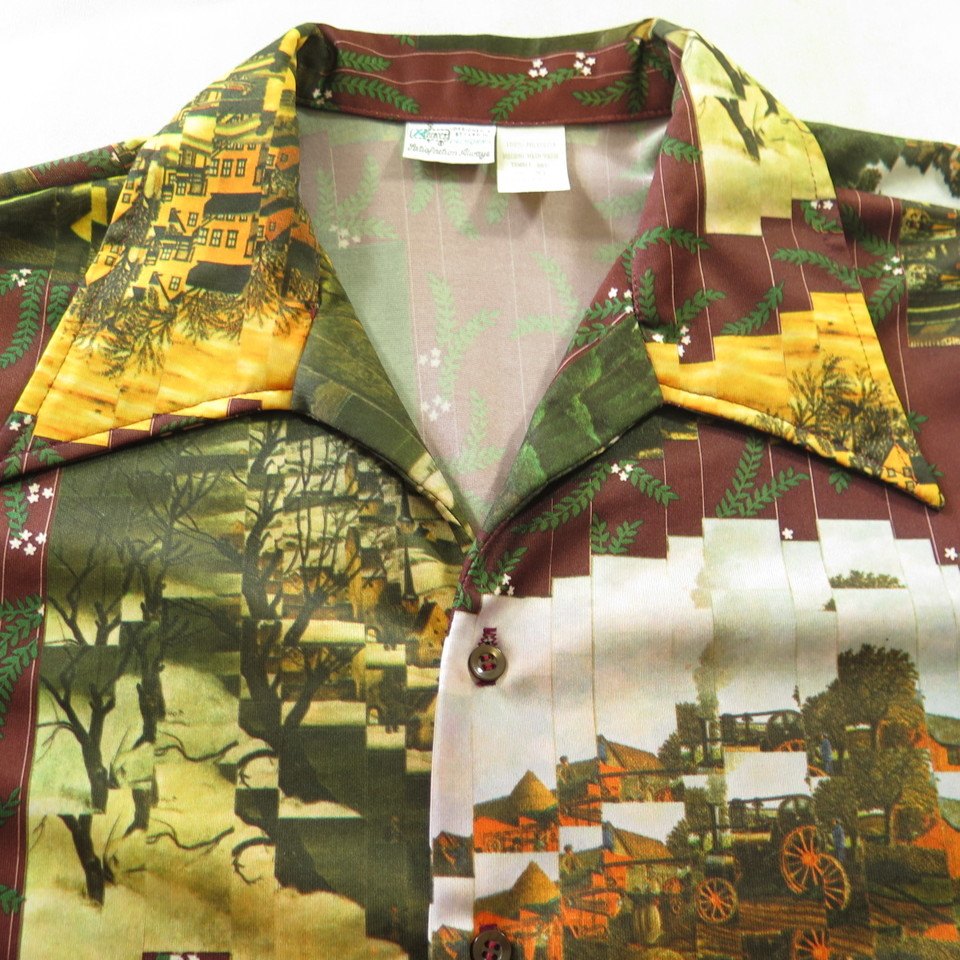 Vintage 70s Photo Print Disco Shirt Mens XL American Folk scenes | The ...