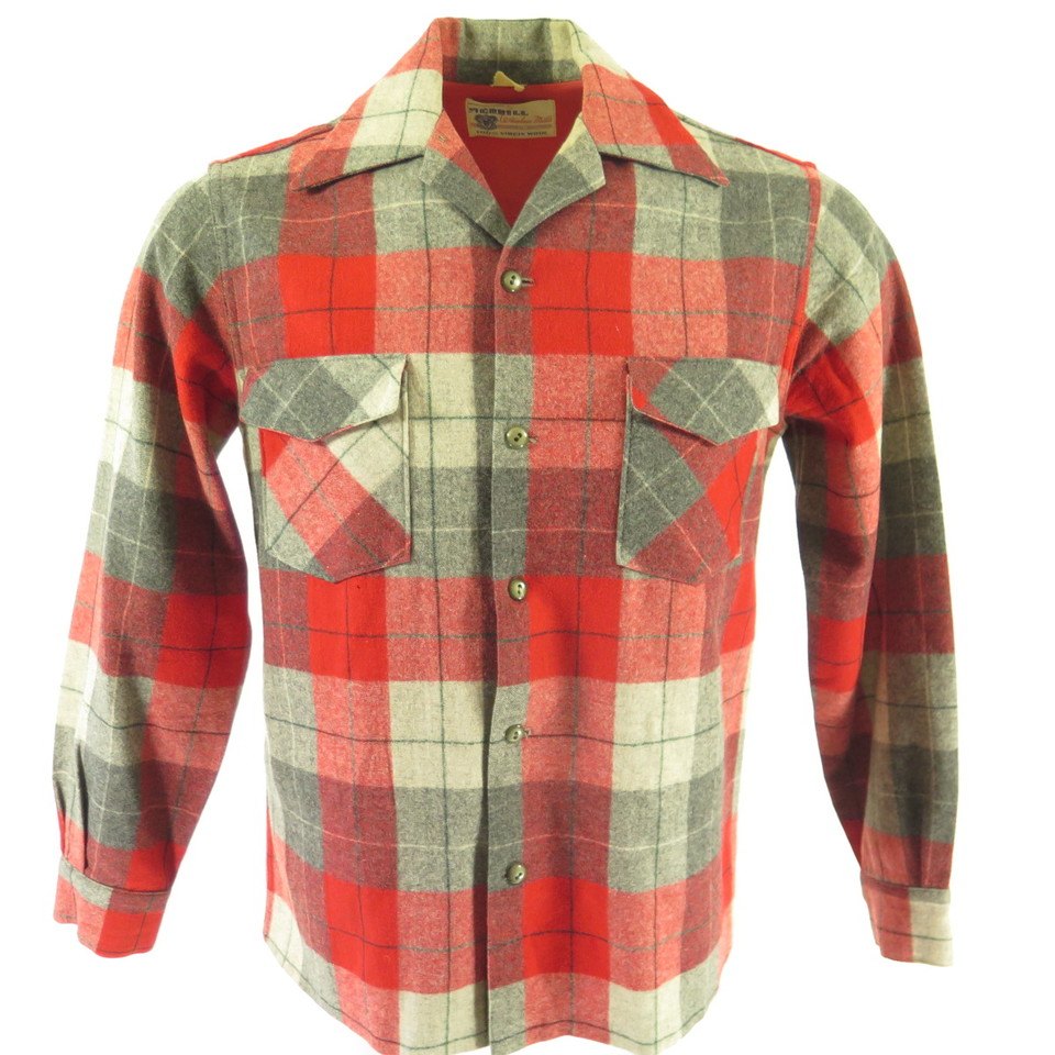 Vintage 50s Plaid Wool Shirt Mens M Virgin Wool Merrill Woolens ...