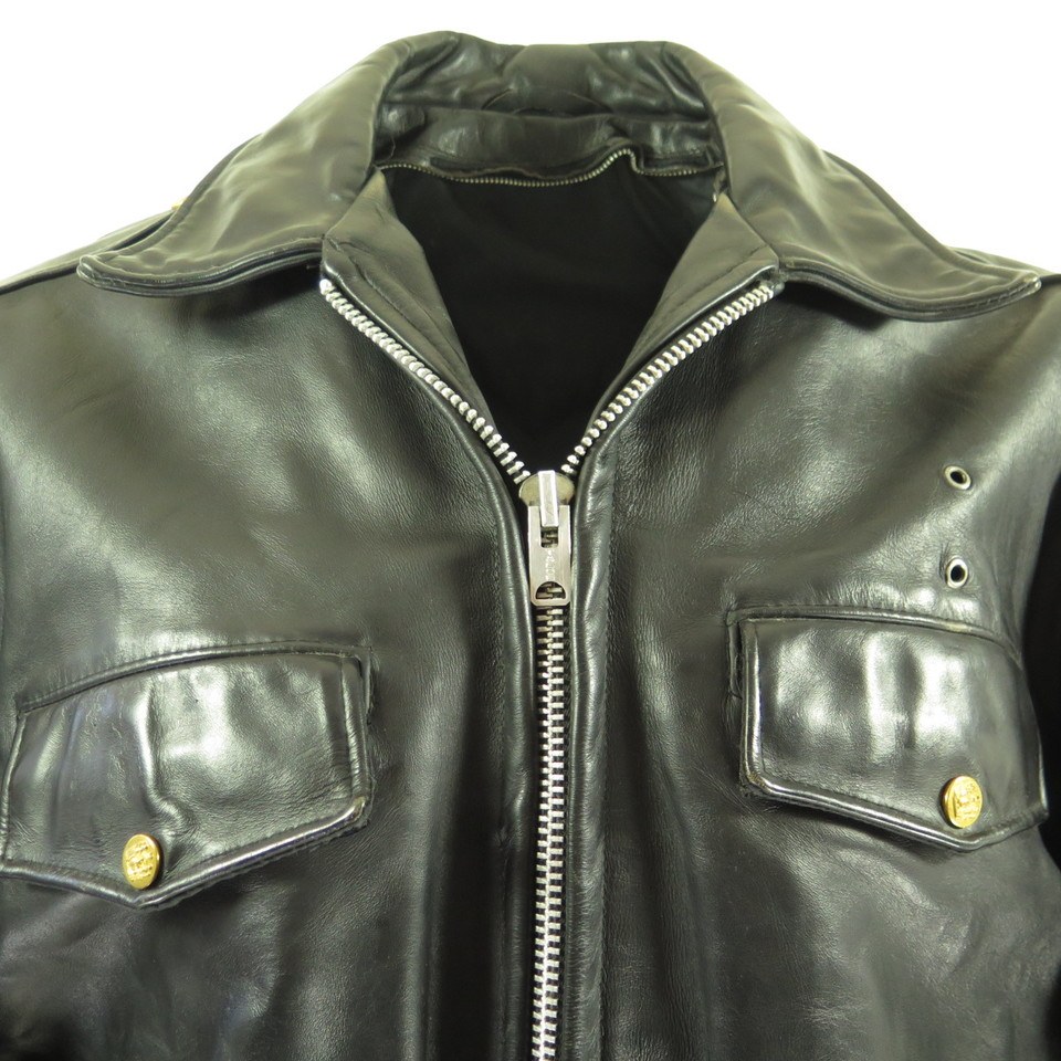 Vintage 60s New Jersey Police Biker Leather Jacket Mens 48 Motorcycle ...