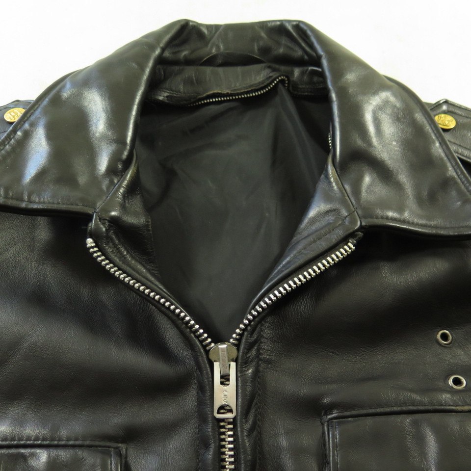 Vintage 60s New Jersey Police Biker Leather Jacket Mens 48 Motorcycle ...