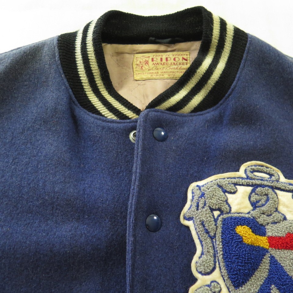 Vintage 50s Varsity Letterman Jacket Mens 40 Leather Wool Two Tone ...