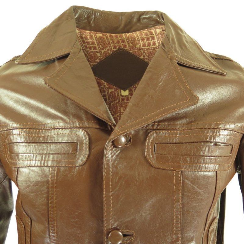 Vintage 70s Leather Jacket Mens Small Brown Paisley Liner Fitted 40 ...