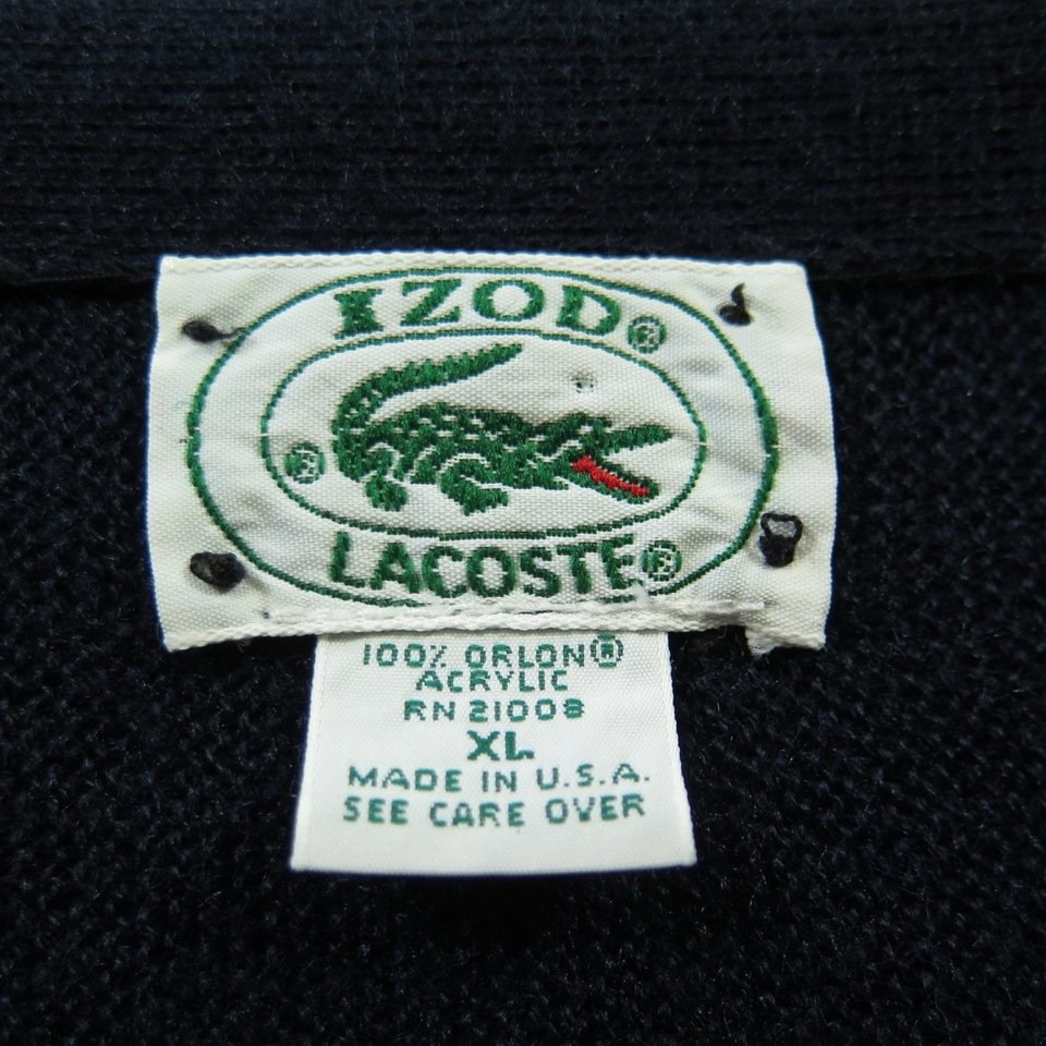 Vintage 70s Izod Lacoste Cardigan Sweater Mens XL Blue Green Alligator Patch | The Clothing Vault