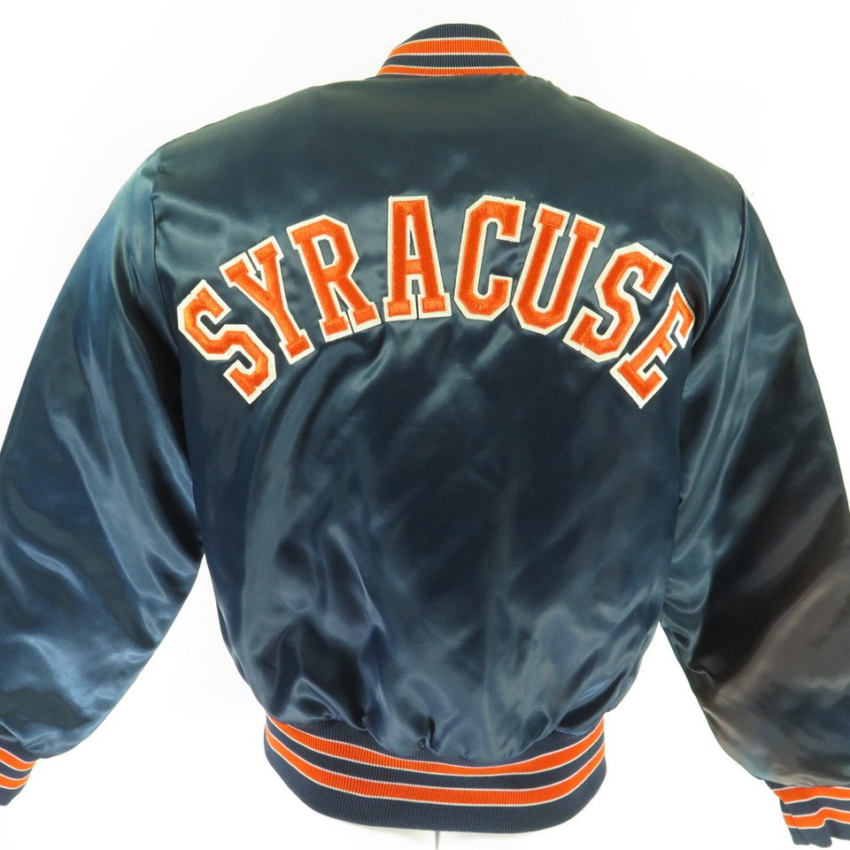 Vintage 80s Syracuse Orangemen Jacket Mens M Shiny Satin Blue NCAA ...