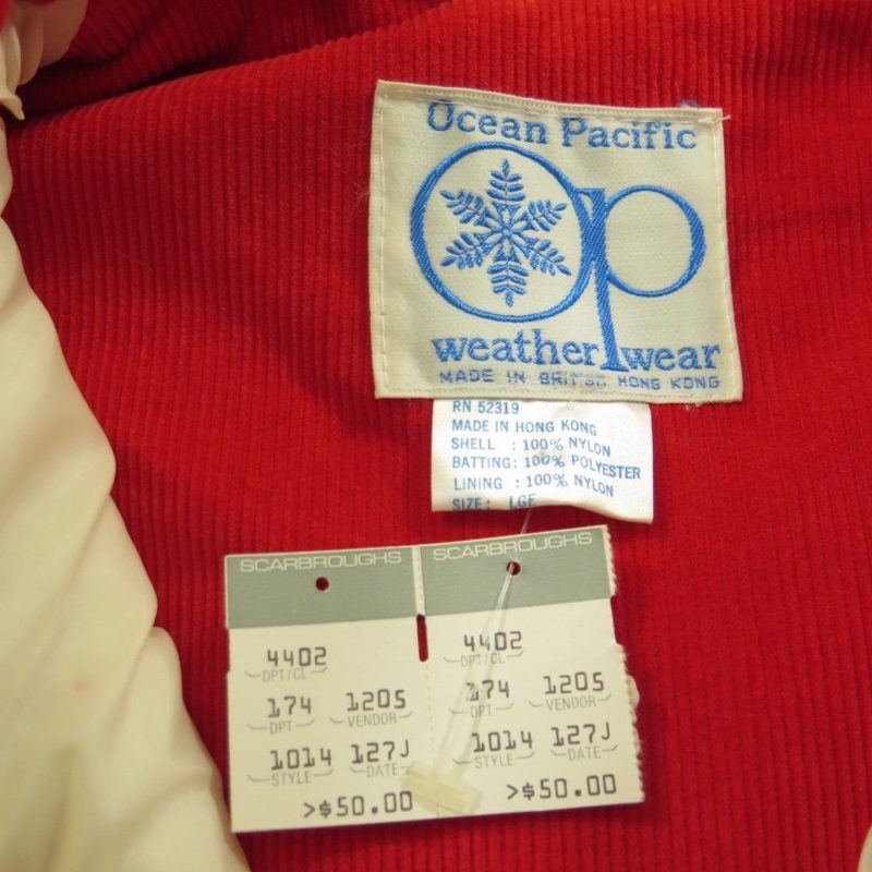 Vintage 80s OP Ocean Pacific Ski Vest L / S Puffy Western White Red ...