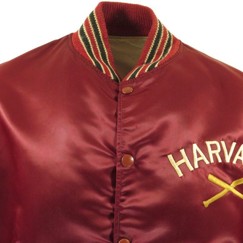 Vintage 60s Harvard Baseball Jacket Mens 44 Shiny Satin Red D Pockets ...