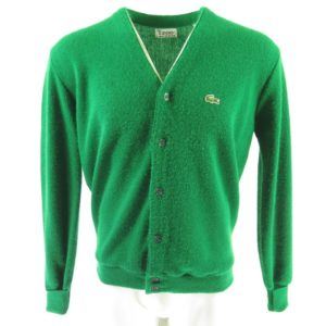 Vintage 70s Izod Lacoste Green Cardigan Sweater Mens L Alligator Patch | The Clothing Vault