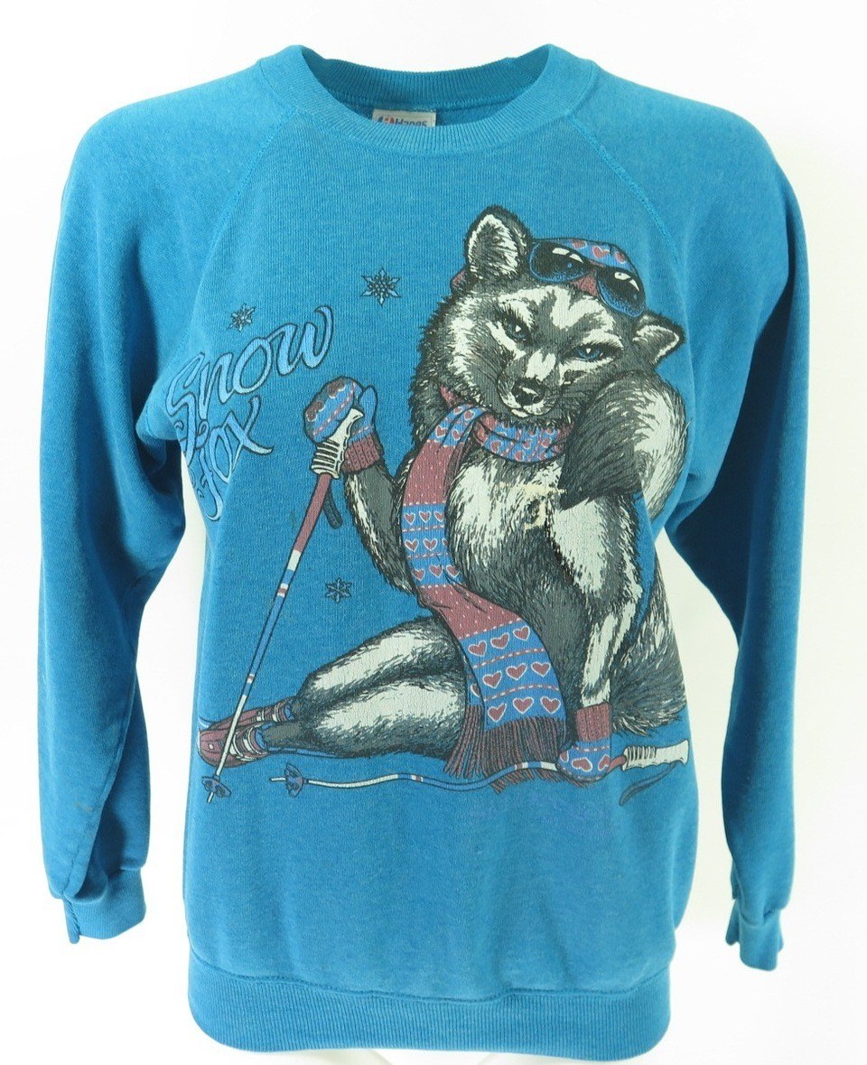 Vintage 80s Snow Fox Sexy Sweatshirt Womens M Blue Ski Oregon USA Made ...