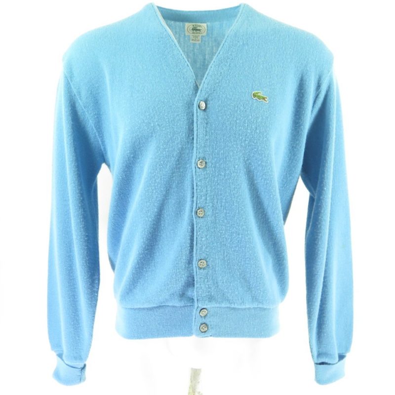 Vintage 70s Izod Lacoste Cardigan Sweater L Green Alligator Sky Blue Acrylic USA | The Clothing ...