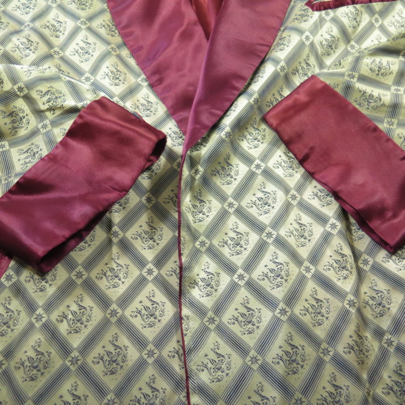 Vintage 50s Silver Brocade Robe Mens M Classical Plaid Red Liner w Belt ...