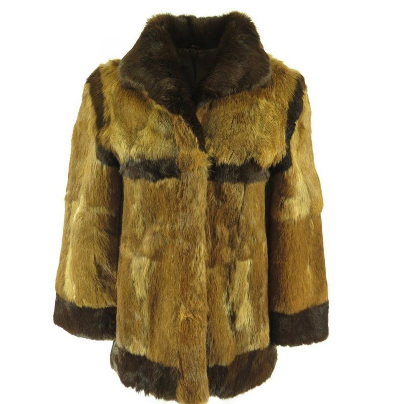 Vintage 80s Rabbit Fur Coat Jacket Womens Medium Brown Deadstock Soft ...