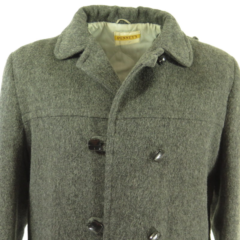 Vintage 50s Hooded Wool Car Coat Jacket 44 Large Gray Striped Insulated ...