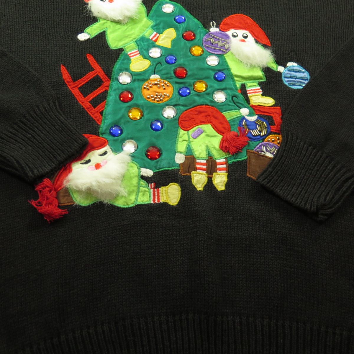 Vintage Ugly Christmas Sweater Large Furry Elves Ugly Rhinestone Tree ...