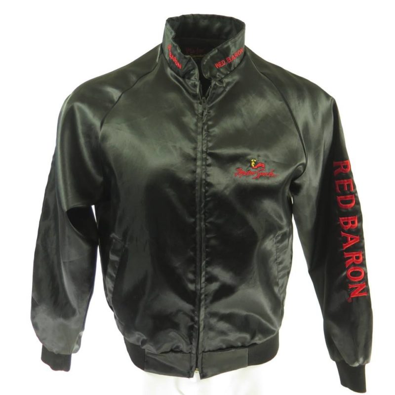 Vintage 80s Red Baron Racing Jacket Med Cafe Racer Black Embroidered ...