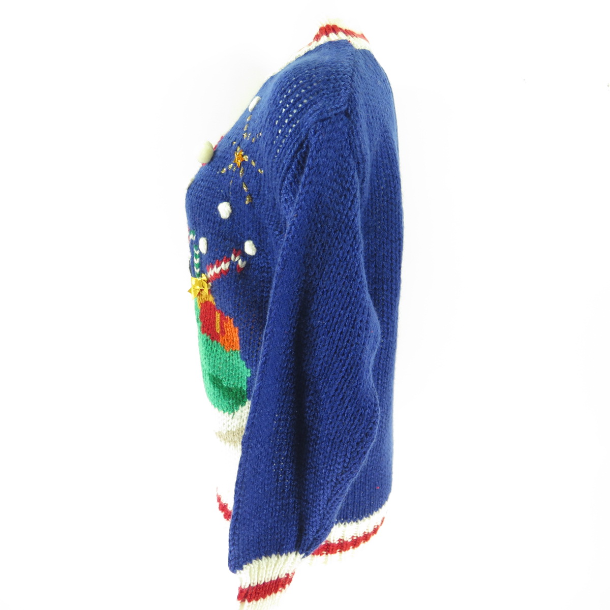 Ugly Santa Clause Christmas Sweater Large Rudolf the Red Nose Reindeer ...